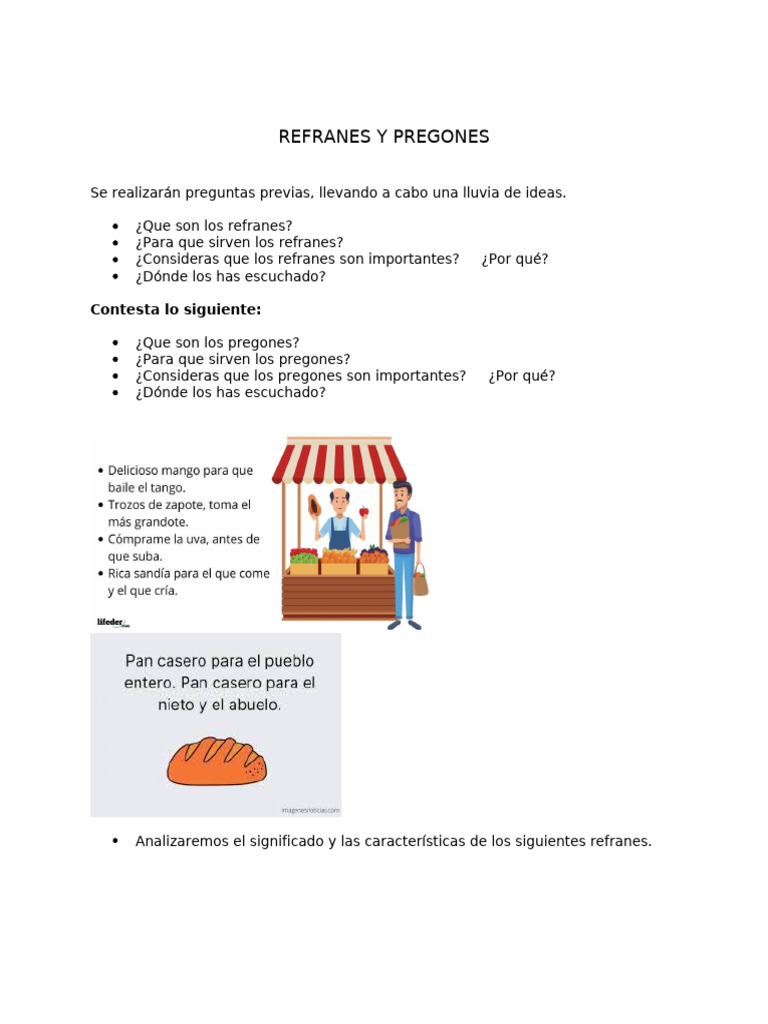 EJERCICIO REFRANES Y PREGONES | PDF