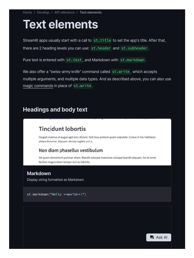 Text elements - Streamlit Docs-1-6-1 | PDF