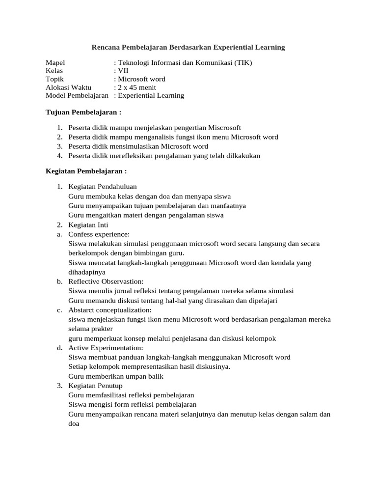 Rencana Pembelajaran Berdasarkan Experiential | PDF