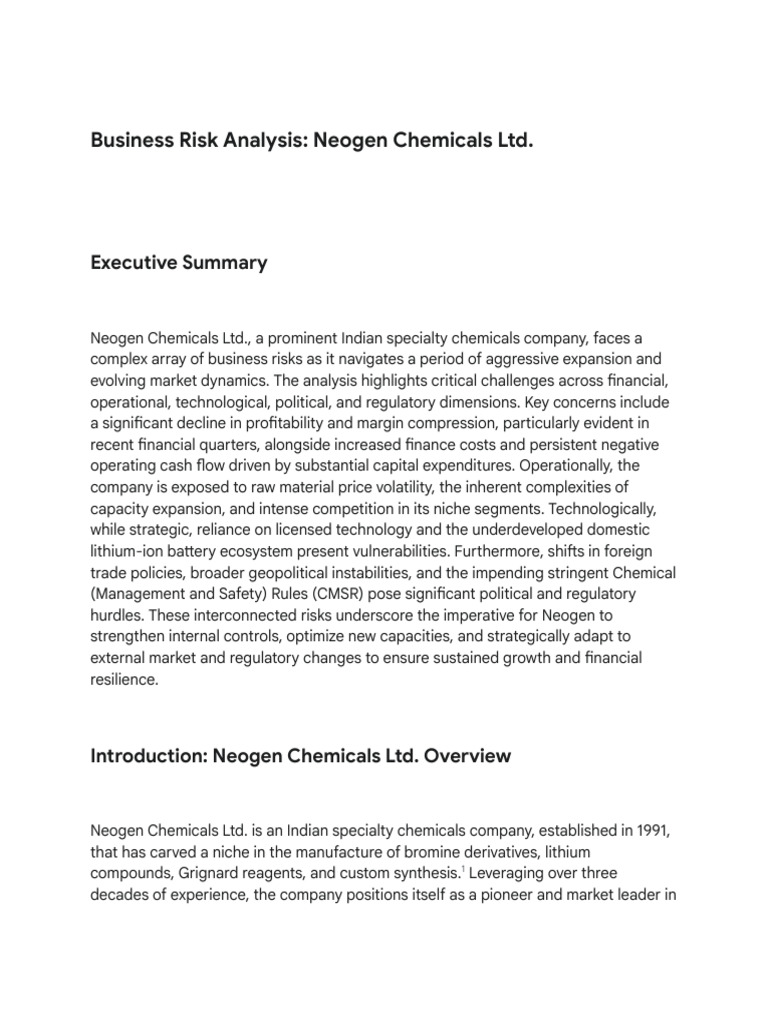 Neogen Chemicals: Business Risk Overview | PDF | Lithium Ion Battery ...
