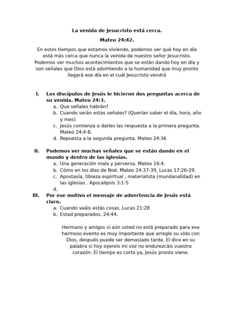 La Venida de Jesucristo Está Serca | PDF
