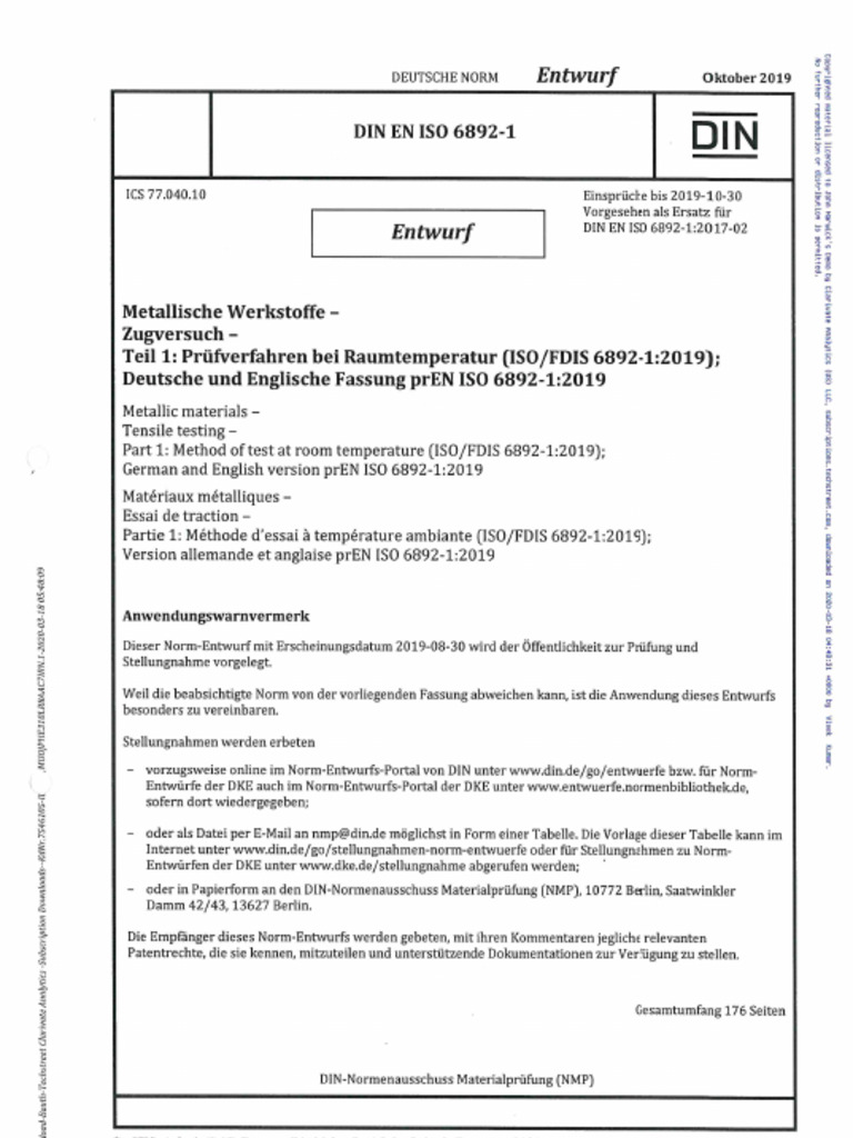 Iso 6892-1 - 2019 | PDF