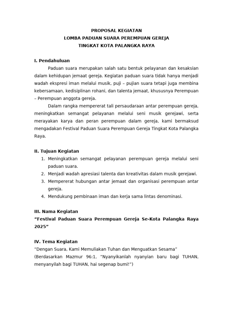 Proposal Lomba Paduan Suara Perempuan Gereja | PDF