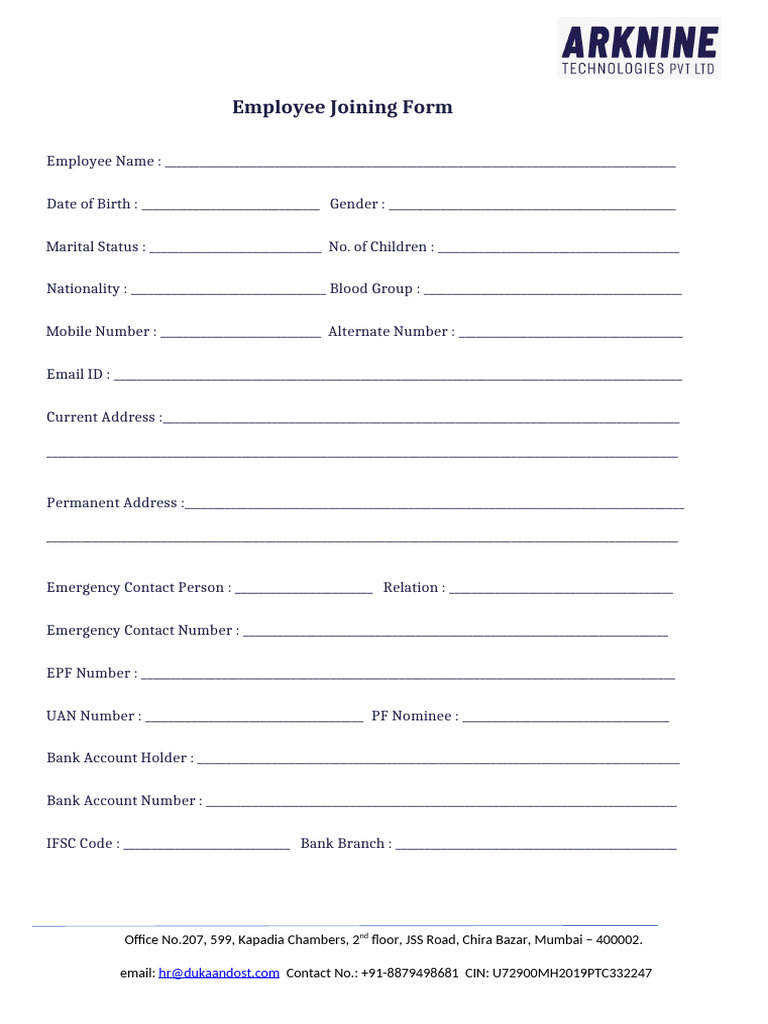 New Employee Joining Form | PDF