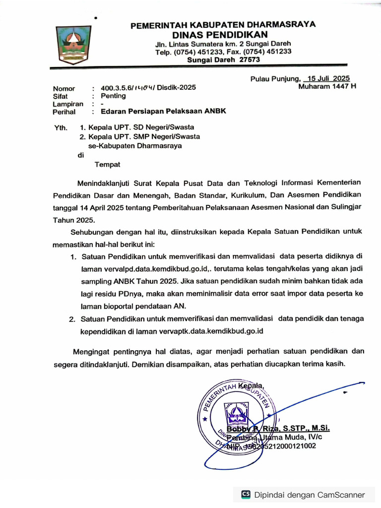Edaran Untuk Pelaksanaan ANBK 2025 | PDF