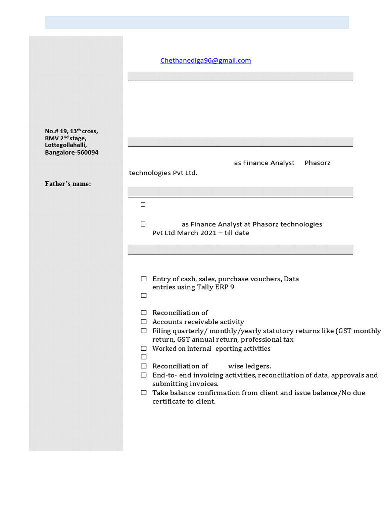 Chethan V: Urriculumvitae | PDF