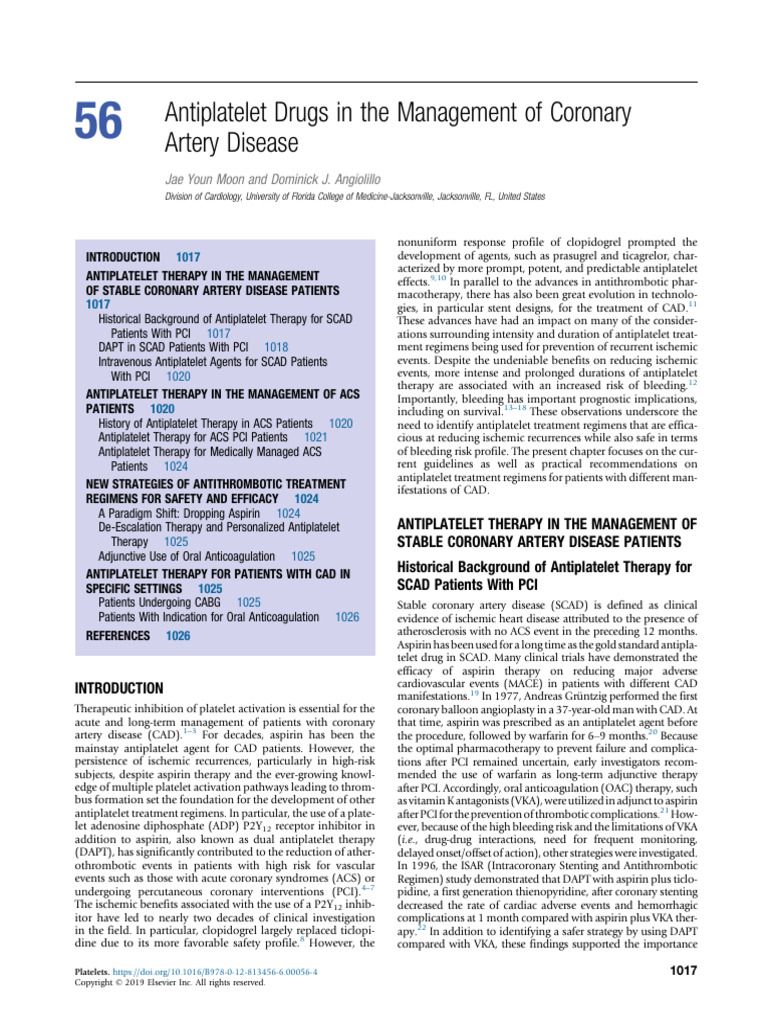 Antiplatelet Drugs in The Management of Coronary Artery Disease | PDF ...