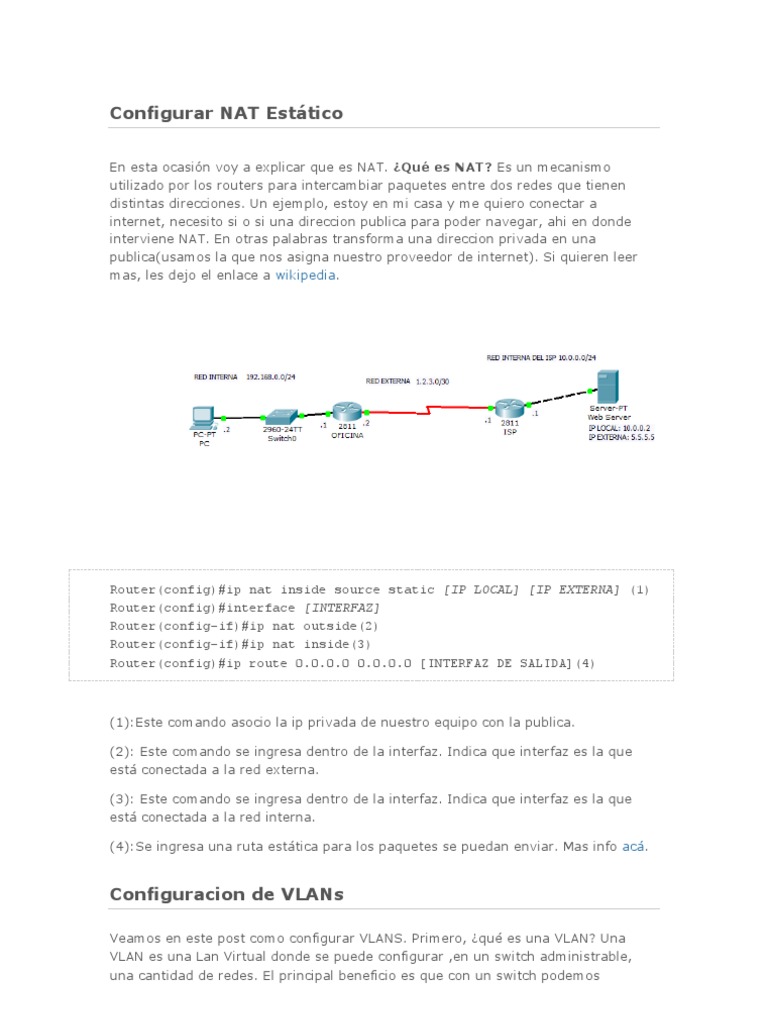 Configuración de NAT Estático en Cisco | PDF | Enrutador (Computación ...