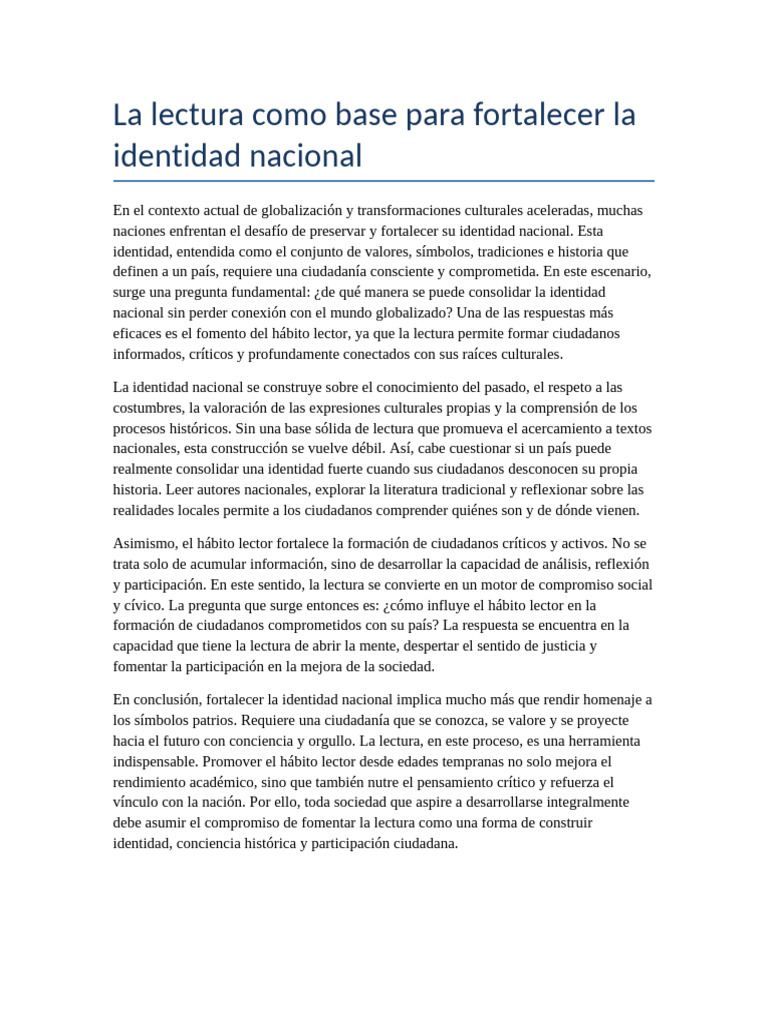 La lectura y la identidad nacional | PDF | Nación | Educación en artes ...