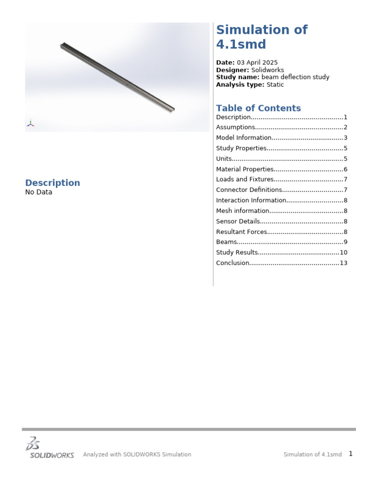 Beam Deflection Analysis in SolidWorks | PDF | Beam (Structure ...