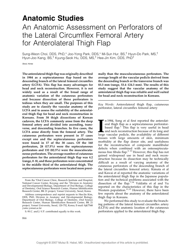 Anatomic Assessment On Perforators of LCFA For ALT Flap | PDF | Human ...
