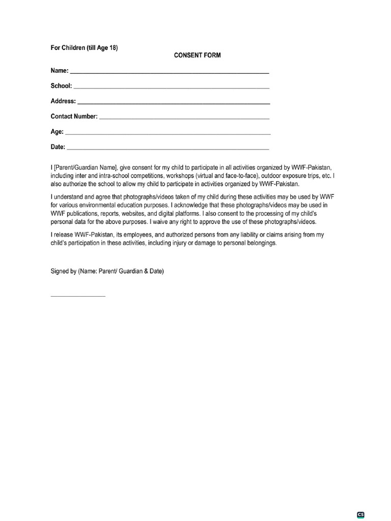 WWF-Pakistan Internship CONSENT FORM | PDF