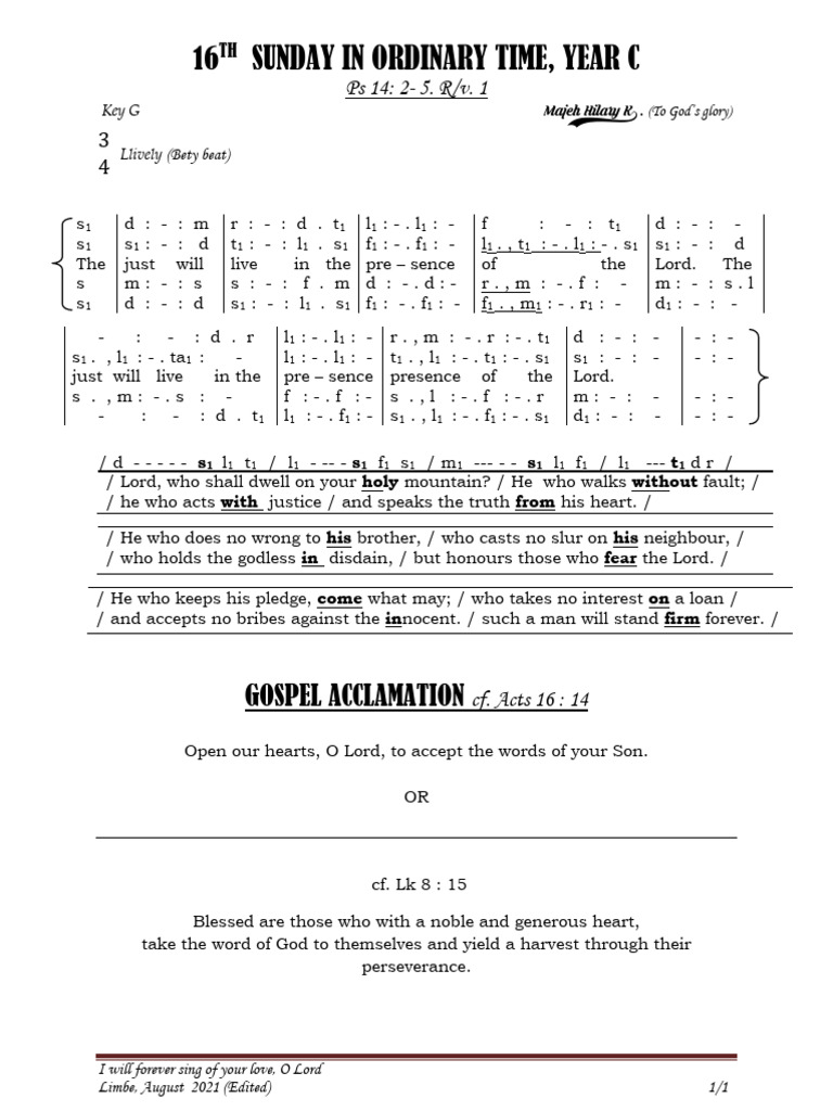 16th Sunday in Ordinary Time Year C | PDF