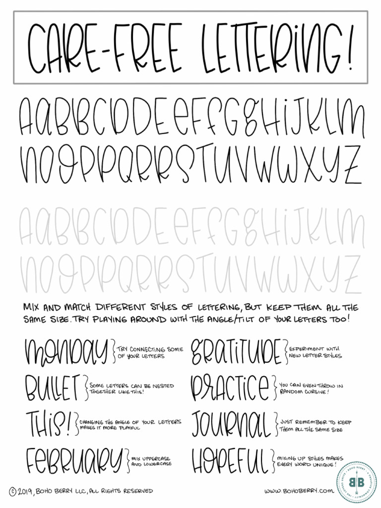 Boho Berry Carefree Lettering | PDF