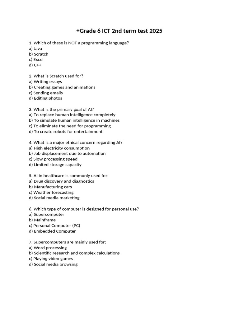 Grade 6 ICT 2nd Term Test 2025 | PDF | Computer Virus | Artificial ...