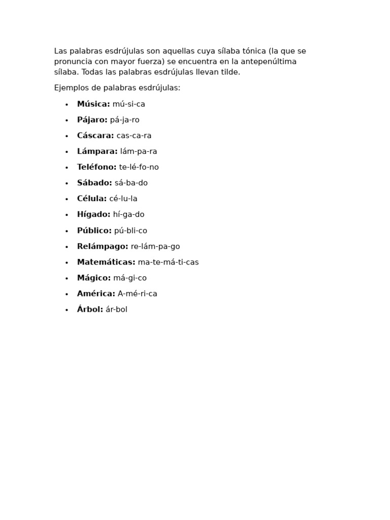 Las Palabras Esdrújulas | PDF