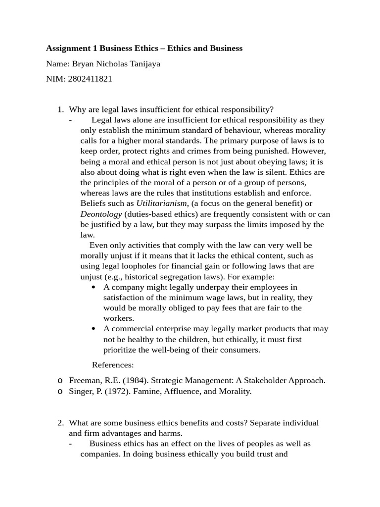 Business Ethics: Importance and Impacts | PDF | Business Ethics ...