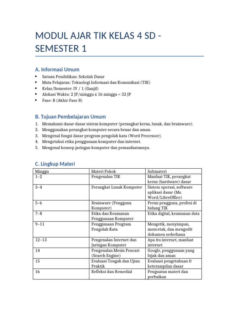 Modul TIK Kelas 4 Semester 1 | PDF
