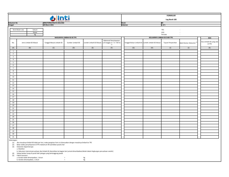 Formulir Log Book Limbah B3 TPS | PDF