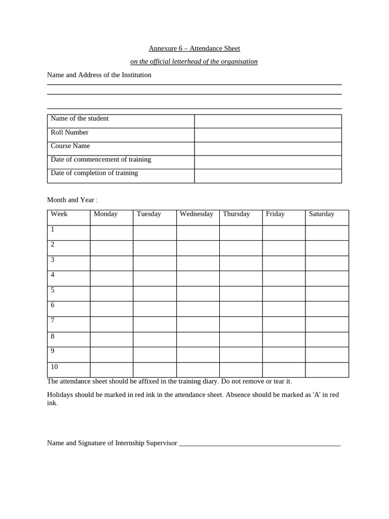 Annexure 6 - Attendance Sheet | PDF