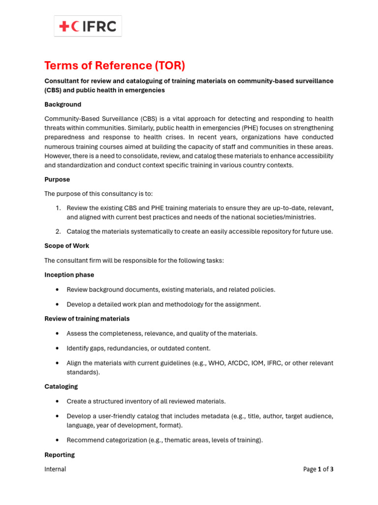 Annex 2 - Terms of Reference - Consultancy of Cataloguing CBS and PHE Training Materials | PDF