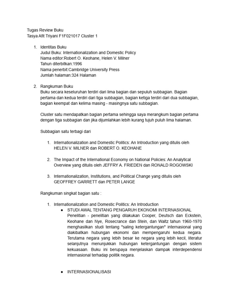 Tinjauan Buku: Internasionalisasi dan Kebijakan | PDF