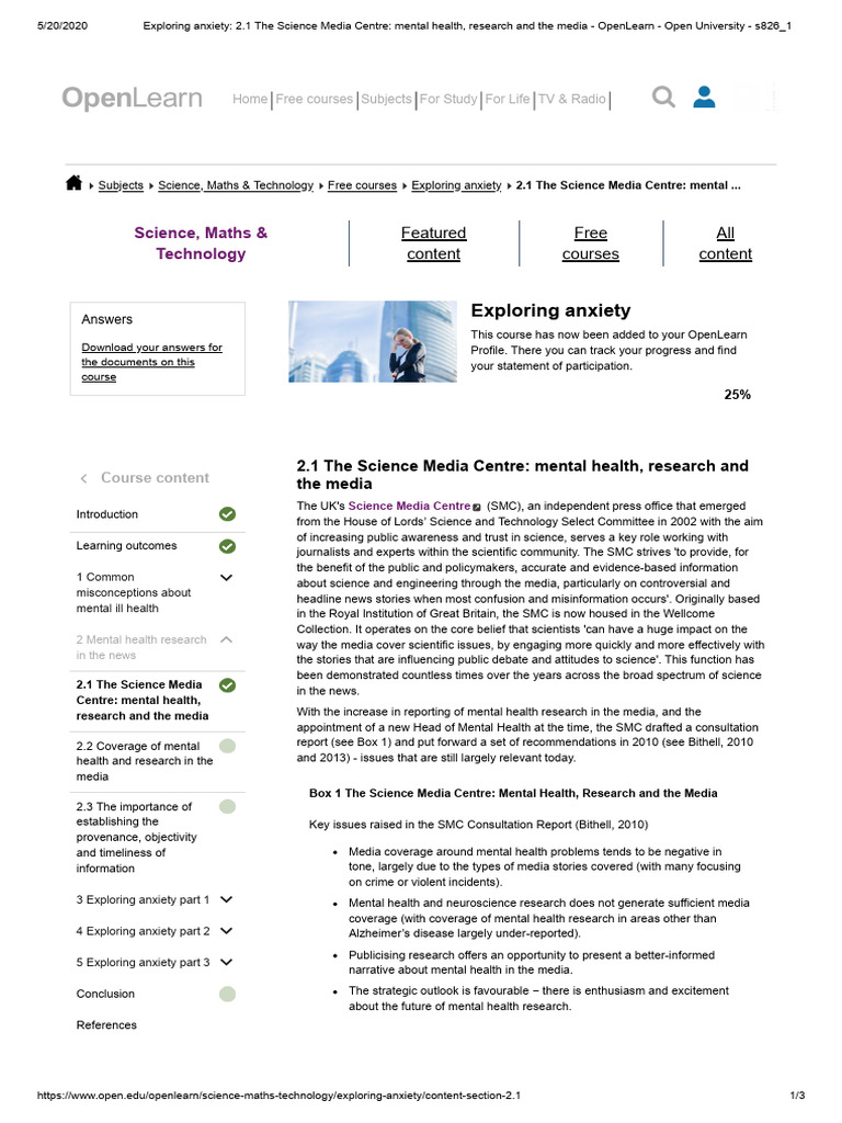 Exploring Anxiety - 2.1 The Science Media Centre - Mental Health ...