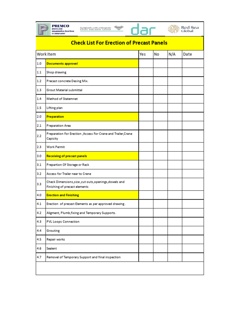 Check List Erection | PDF