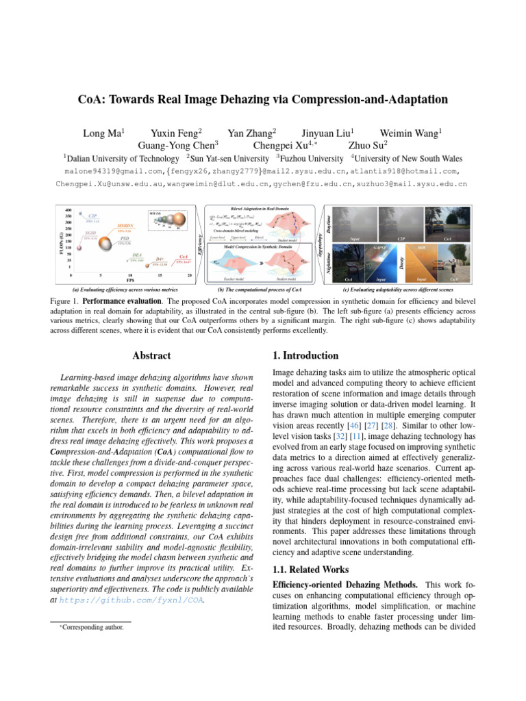 CoA: Efficient Real Image Dehazing | PDF | Data Compression | Applied ...