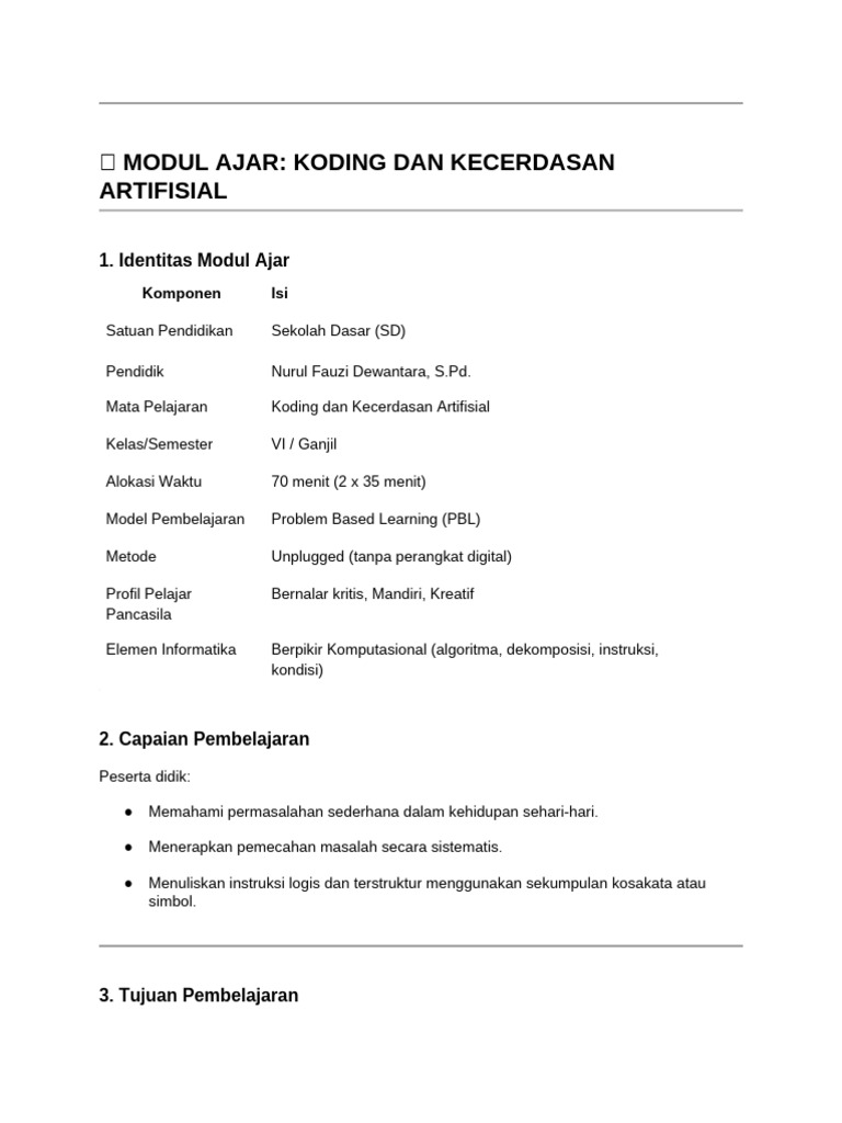? Modul Ajar - Koding Dan Kecerdasan Artifisial On 2 Dedi | PDF