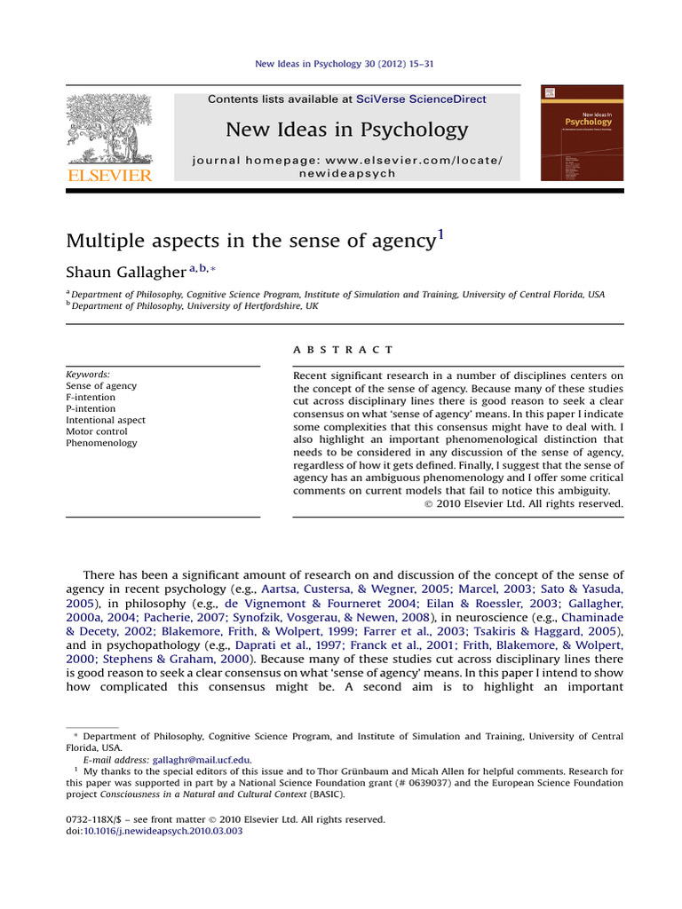 Understanding the Sense of Agency | PDF | Experience | Intention