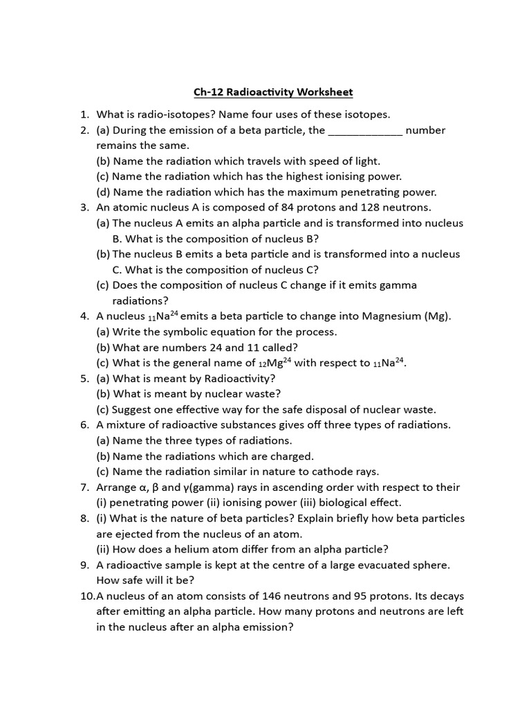 Grade-10 Radioactivity Worksheet | PDF | Radioactive Decay | Nuclear ...