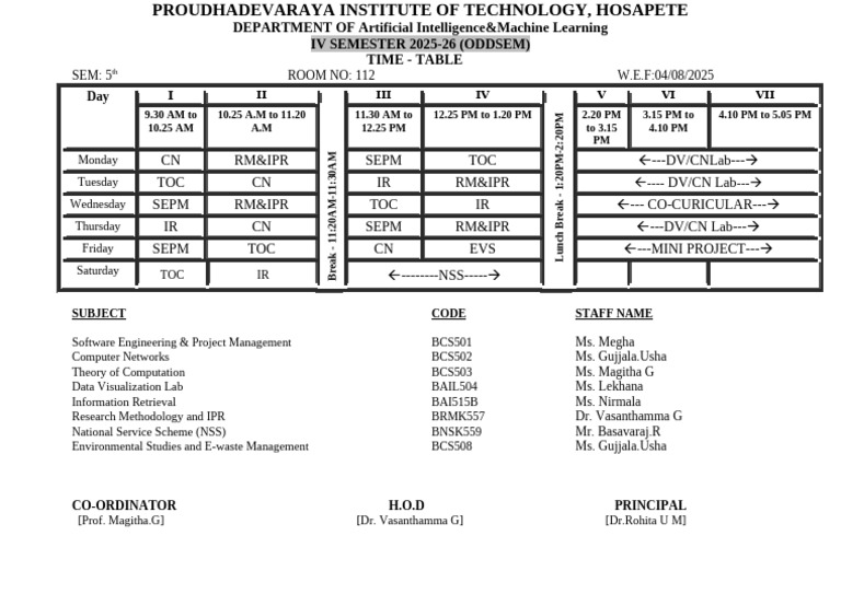 5th Sem Aiml Timetable 2025 26 | PDF | Computing