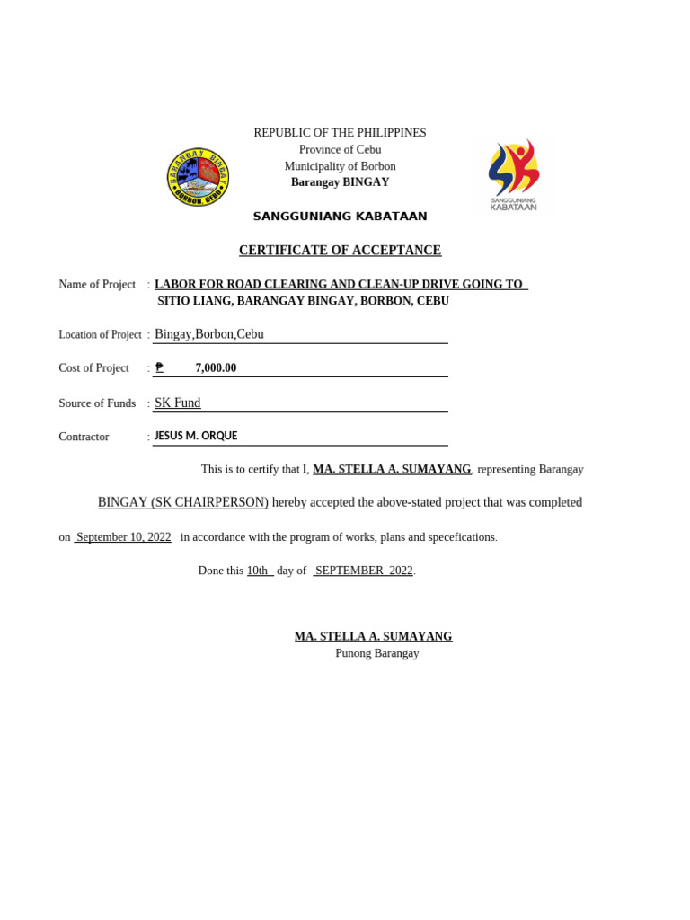 ROAD CLEARING - Cert Accept | PDF