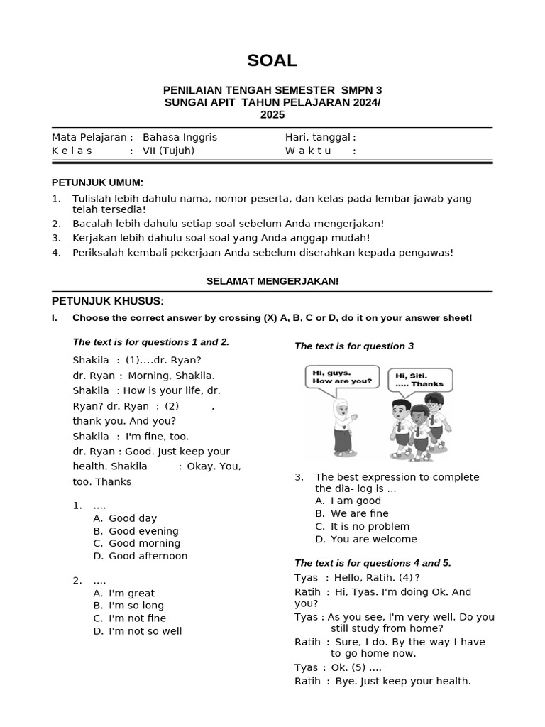 Soal Ujian Bahasa Inggris Kelas 7 | PDF | Interpersonal Relationships ...