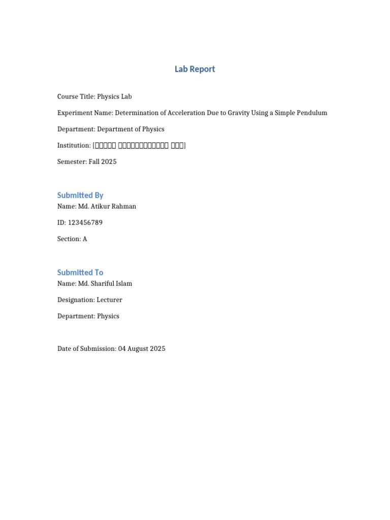 Lab Report Cover Page | PDF