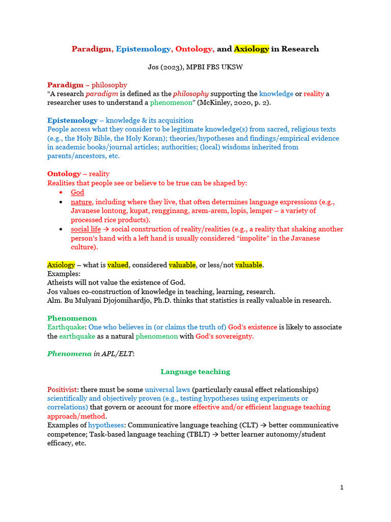 Paradigm Epistemology Ontology | PDF | Reality | Knowledge