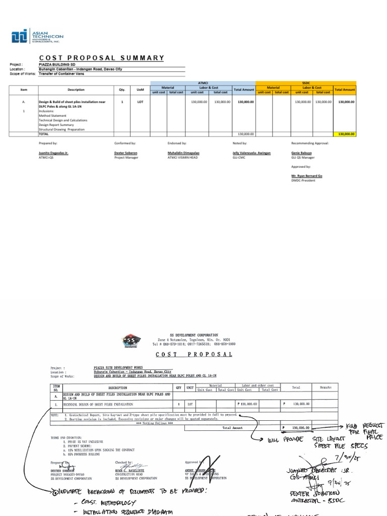 Sheet Pile Installation Cost Proposal | PDF