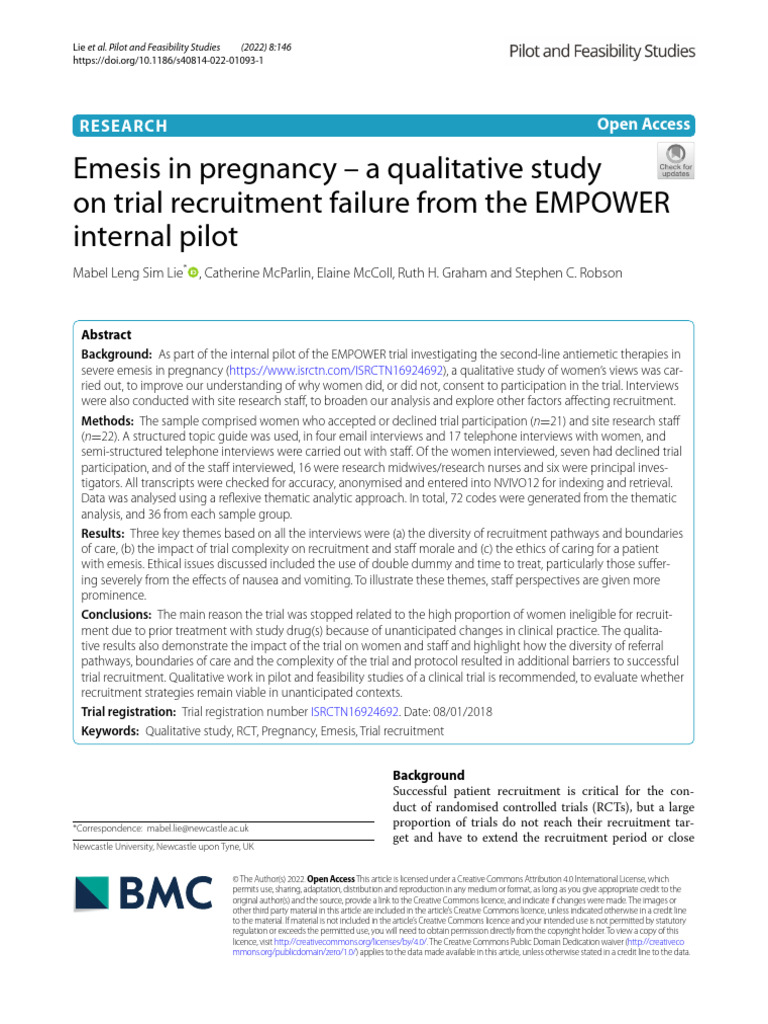 Emesis in Pregnancy: Trial Recruitment Insights | PDF