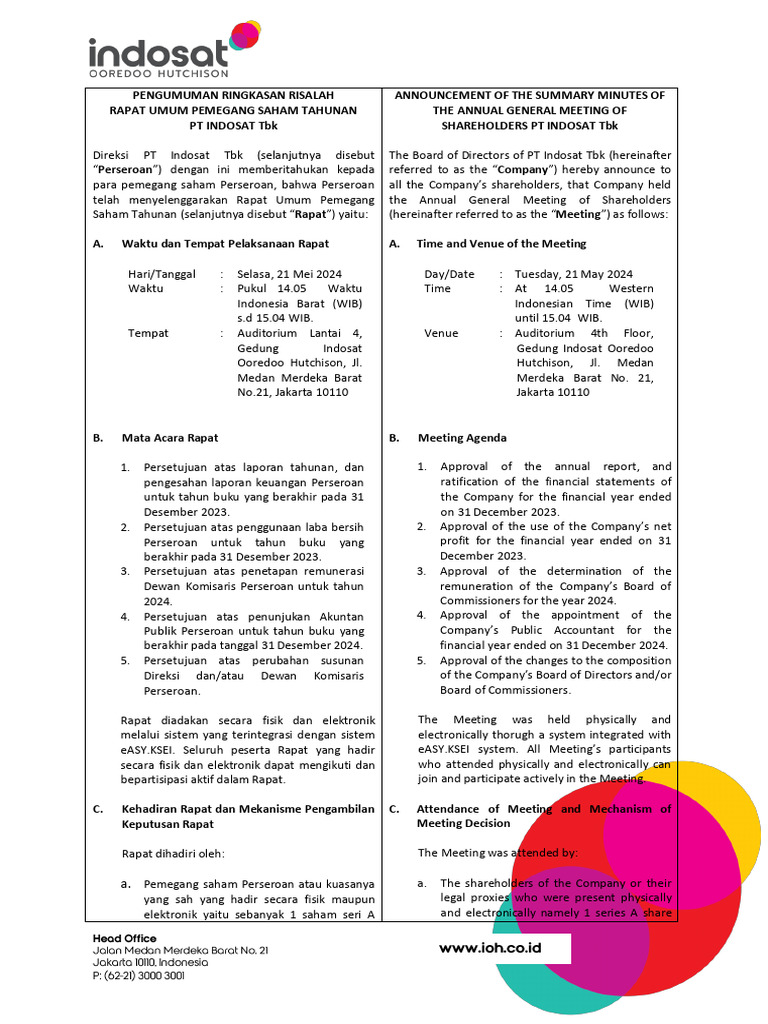 ISAT Ringkasan Risalah Risalah RUPS 31642628 Lamp1 | PDF