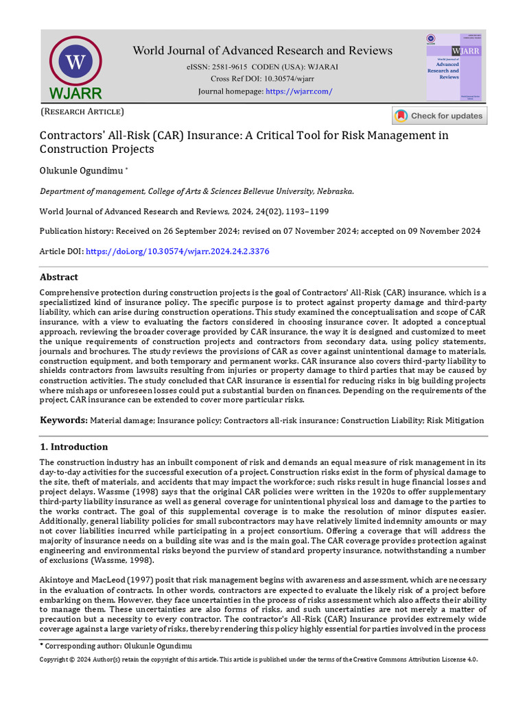 Importance of Contractors' All-Risk Insurance | PDF | Insurance | Risk