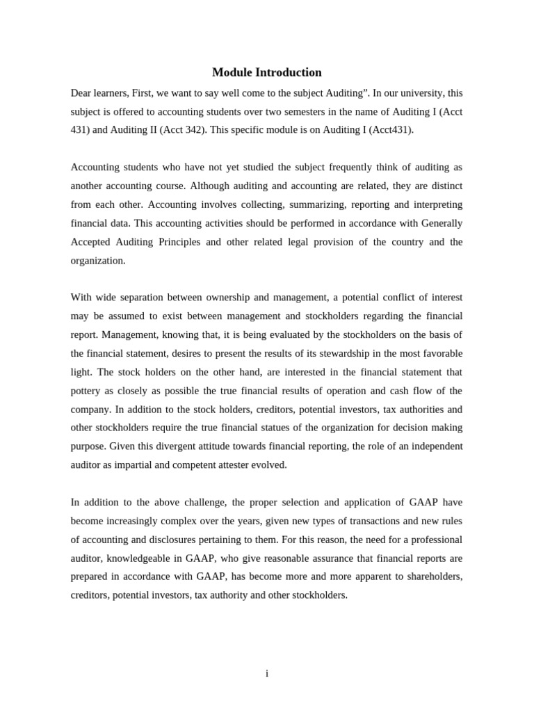 Auditing Principle&Practis I | PDF | Audit | Internal Audit