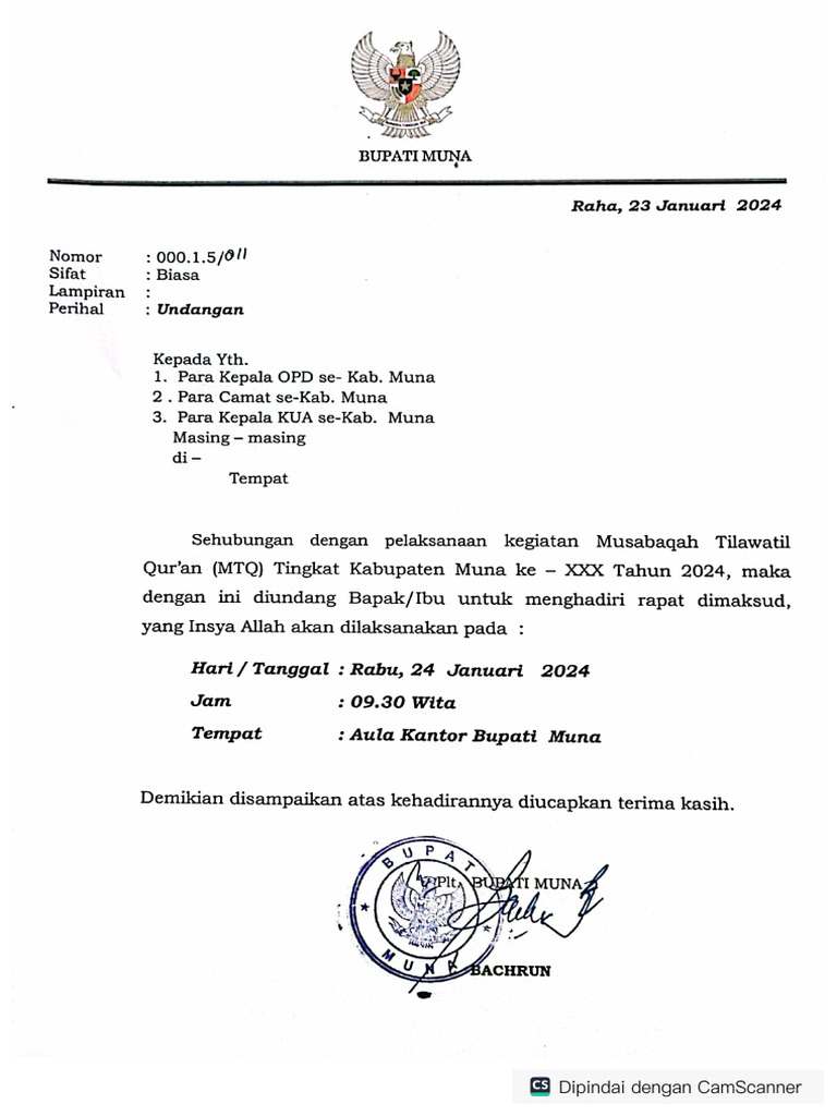 Undangan Rapat Mtq, Opd, Camat, Kua | PDF