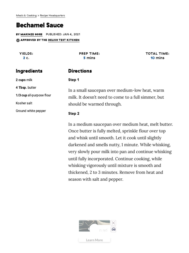 Easy Bechamel Sauce Recipe Guide | PDF