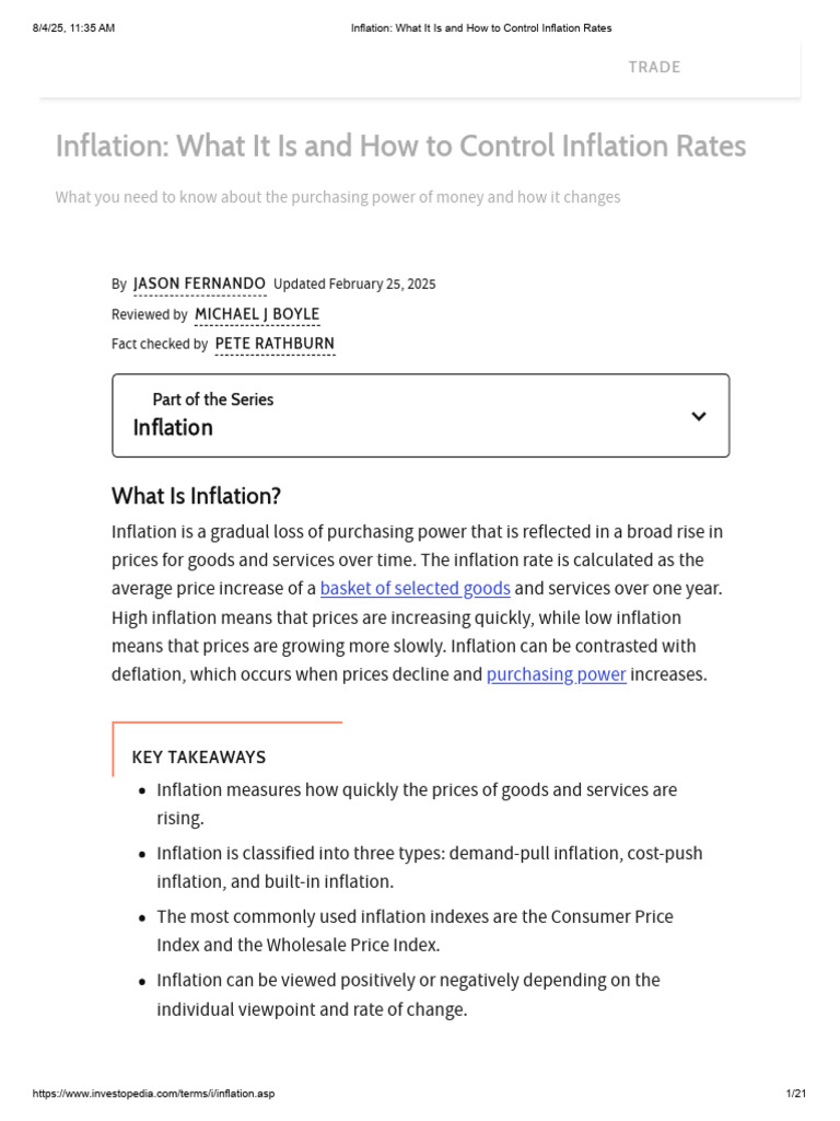 Controlling Inflation Rates Explained | PDF | Cost Of Living | Inflation