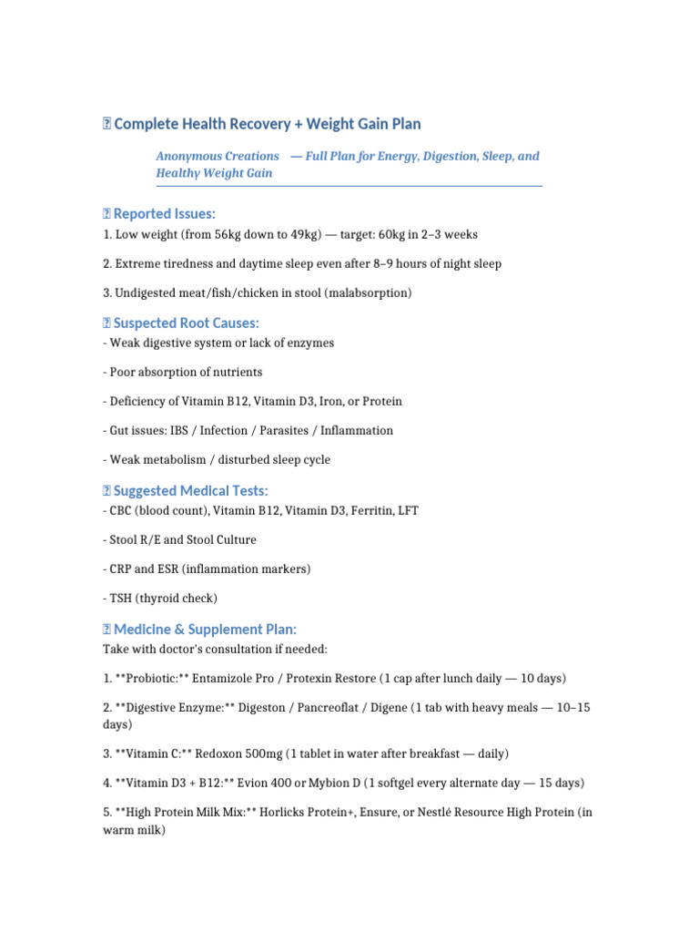 Health Recovery & Weight Gain Guide | PDF | Vitamin | Vitamin B12