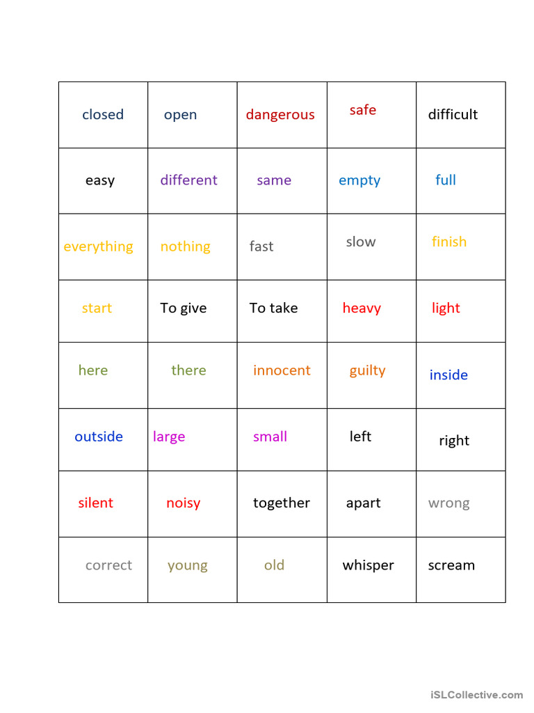 Opposites Memory Game | PDF