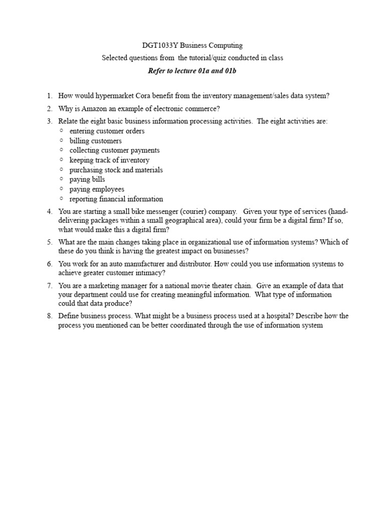 01t Intro Info Systems | PDF