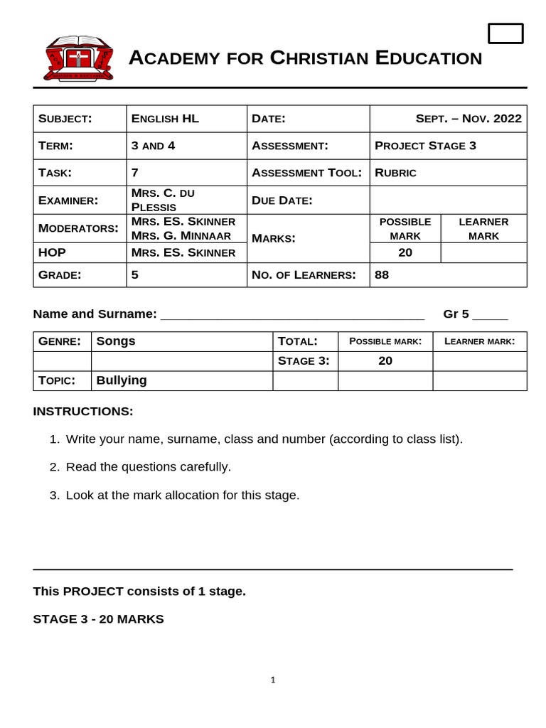 Task 6 Grade 5 PROJECT 2021 Stage 3 | PDF | Communication | Learning
