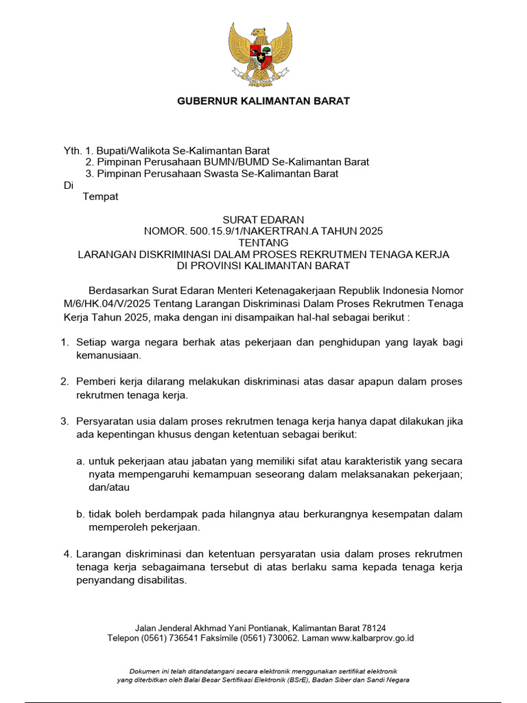 Surat Larangan Deskriminasi TTD Gub Ok | PDF